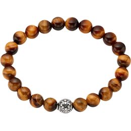 Armband Bruno Banani "Schmuck Geschenk felxibles Tigeraugenarband mit Edelstahlkugel", braun (edelstahlfarben, braun, braun), Armb&auml;nder, Damen, 21cm, Edelstahl Polyamid, Edelstahl, Polyamid, Armband, mit Tigerauge (synth.)