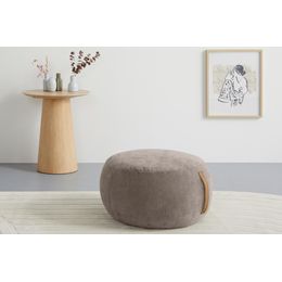 Hocker s.Oliver "Finnian, moderner Designhocker mit Lederriemen, softes Design", stone, B:65cm H:35cm T:65cm, 100% Polyester, Hocker, Hocker, hochwertig, zum Wohlf&uuml;hlen in Luxus-Microfaser/Struktur oder in Boucl&eacute;