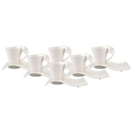 Villeroy & Boch Tasse VILLEROY & BOCH "Kaffeebecher mit Unterteller NewWave Caff&egrave; 300 ml 6er Set wei&szlig;", wei&szlig;, Porzellan, Trinkgef&auml;&szlig;e, Tasse