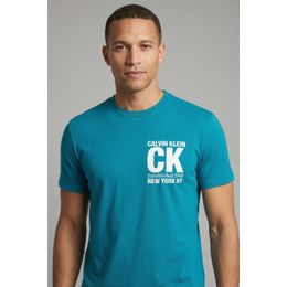 T-Shirt Calvin Klein, Herren, Gr. M, teal marine, Web, Obermaterial: 100% Baumwolle, unifarben, regular fit normal, Rundhals, eingesetzt abgesteppte Kante, Shirts T-Shirt, Regular fit, mit Rundhalsausschnitt