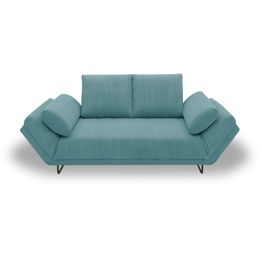 Schlafsofa Home Affaire "Jadelyn mit klappbaren Armlehnen, Bettsofa mit Federkern, Breite 250cm", blau (t&uuml;rkis), B:250cm T:97cm, 100% Polyester, Sofas, Schlafsofa, Federkern, Cord-Bezug, incl. 2 Armlehnkissen, Liegefl&auml;che 97x250 cm