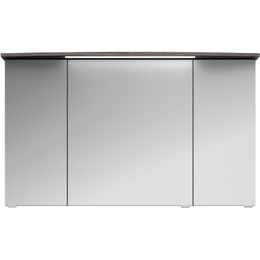 Badezimmerspiegelschrank SAPHIR "Serie 4010 Badezimmer-Spiegelschrank inkl. LED-Beleuchtung im Kranz", grau (graphit struktur quer nachbildung), B:122cm H:71,9cm T:26,5cm, Holzwerkstoff, Schr&auml;nke, Badezimmerspiegelschrank, Badschrank 122 cm breit, 3 T&uuml;ren, 6 Glas-Einlegeb&ouml;den, inkl T&uuml;rd&auml;mpfer