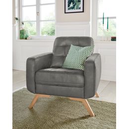 Sessel exxpo - SOFA FASHION "Fiord, Loungesessel", grau (anthrazit), B:81cm H:87cm T:78cm, Webvelours (100% Polyester);Vintage (100% Polyester), Sessel, Sessel, aktuelles Design, tolle Detailverarbeitung im Sitz und R&uuml;cken