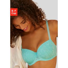 Balconette-BH Lascana, Damen, Gr. 70, Cup E, gr&uuml;n (mint), Microtouch, Obermaterial: 82% Polyamid, 18% Elasthan, figurbetont, BHs Balconette-BH, aus feiner, blumiger Spitze, Dessous