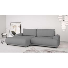 Ecksofa Home Affaire "Marsby, mit Bettfunktion und Bettkasten, Ma&szlig;e: B/H/T 242/65/145 cm", grau (hellgrau), B:242,2cm H:65cm T:145,5cm, 100% Polyester, Sofas, Ecksofa, L-Form mit Wellenunterfederung, Recamiere links oder rechts bestellbar