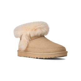 UGG Australia Winterboots UGG "Classic Ultra Mini Chalet", Damen, Gr. 6 (37), sandcastle, Lammfell, Veloursleder, Schuhe Winterboots, Ankleboots, Schlupfboots mit modischer Schaffell Verzierung