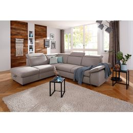 Ecksofa Home Affaire "Mauritius L-Form", grau (stahlgrau), B:276cm T:232cm, Struktur fein (100% Polyester);Luxus-Microfaser Lederoptik (100% Polyester);Soft clean (98% Polyester, 2% Polyamid), Sofas, Ecksofa, mit Ottomane, mit Kopfteil- und Armlehnverstellung