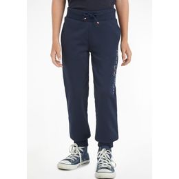 Sweatpants Tommy Hilfiger "ESSENTIAL SWEATPANTS", Jungen, Gr. 8/128, N-Gr, blau (marine), Obermaterial: 100% Baumwolle, bestickt, Basic schmal normal, Hosen Sweatpants