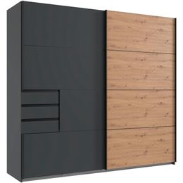 Schwebet&uuml;renschrank wimex "Saigon, mit kompletter Innenausstattung, Made in Germany", grau (graphit, durchg&auml;ngige t&uuml;r artisan eiche nachbildung), B:225cm H:208cm T:64cm, Holzwerkstoff, Schr&auml;nke, Schwebet&uuml;renschrank, Kleiderschrank 2-t&uuml;rig, 225cm breit, mit 3 praktischen Au&szlig;enschubladen