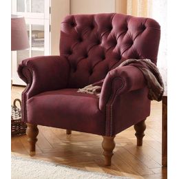 Sessel Home Affaire "Lord", rot, B:86cm H:93cm T:84cm, Luxus-Microfaser Lederoptik (100% Polyester);Struktur fein (100% Polyester), Sessel, Sessel, mit echter Chesterfield-Knopfheftung und Ziern&auml;geln