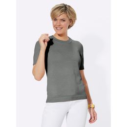 Kurzarmpullover Casual Looks "Pullover", Damen, Gr. 44, grau (grau, meliert), 50% Baumwolle, 50% Polyacryl, unifarben, Pullover Kurzarmpullover