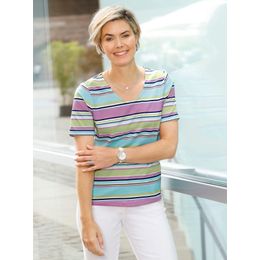 V-Shirt Classic Basics "Shirt", Damen, Gr. 36, wei&szlig;, aquamarin, geringelt, 100% Baumwolle, gemustert, gestreift, mehrfarbig, V-Ausschnitt, Shirts V-Shirt