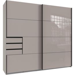 Schwebet&uuml;renschrank wimex "Saigon", grau (sandgrau, glas sandgrau, schwarz), B:225cm H:208cm T:64cm, Holzwerkstoff, Schr&auml;nke, Schwebet&uuml;renschrank, mit Glaselementen, 2 T&uuml;ren, 225cm breit