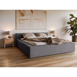 Polsterbett Home Affaire "LAUREDA Bettgestell mit Lattenrost, in 4 Breiten- 140, 160, 180, 200cm", dunkelgrau, B:224cm H:74cm L:244cm, 83% Polyester, 17% Nylon, Betten, Polsterbett, mit Kopfteil und Bettkasten, ohne Matratze