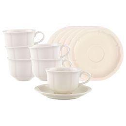 Villeroy & Boch Tasse VILLEROY & BOCH "Teeobertassen mit Untertassen Manoir 130 ml 6er Set wei&szlig;", wei&szlig;, Porzellan, Trinkgef&auml;&szlig;e, Tasse