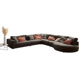 Ecksofa 3C CANDY "Enisa II, bequem und komfortabel, Mega Familiensofa, L-Form", grau (stone), B:225cm H:86cm T:395cm, 100% Polyester, Sofas, Ecksofa, incl. 3 Flatterkissen, wahlweise mit Flecken-Schutz-Bezug Easy care