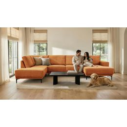 Wohnlandschaft OTTO HOME "XXL Sofa Oland, Struktur, Flachgewebe, Luxus-Microfaser, Boucle", brick, B:345cm H:85cm T:210cm, 100% Polyester, Sofas, Wohnlandschaft, U-Form, 345 cm, Wellenunterfederung, Skandi-Design, Metallf&uuml;&szlig;e