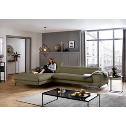 Ecksofa W.Schillig "piedroo, Designsofa mit tollem Sitzkomfort, bequem, L-Form", gr&uuml;n (camouflage z69), B:343cm H:70cm T:193cm, Longlife Xtra-Leder Z69: Das feinnarbige, gedeckte Softleder Z69 besticht durch seine au&szlig;ergew&ouml;hnliche Weichheit im trendigen &raquo;Vintage-Look&laquo;, Hautst&auml;rke 0, 9 - 1, 1 mm, Sofas, Ecksofa, Kopfteilverstellung, wahlweise mit Sitztiefenverstellung, Breite 343cm