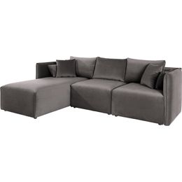 Ecksofa OTTO HOME "N&ouml;re L-Form", grau, B:262cm H:74cm T:172cm, Samtoptik (100% Polyester);Struktur (100% Polypropylene);Webstoff (100% Polyester);Struktur fein (100% Polyester);Luxus-Microfaser Lederoptik (100% Polyester);Baumwoll-/Leinenmix (60% Baumwolle/40% Leinen), Sofas, Ecksofa, 3 Teile, in vielen Bezugsqualit&auml;ten und Farben. Modulteile s. "N&ouml;re"