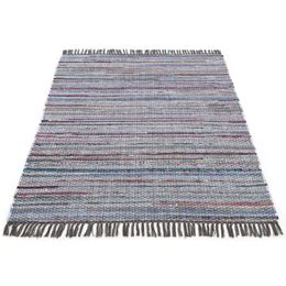 Teppich CarpetFine "Kelim Chindi, Wendeteppich", grau, B:120cm H:6mm L:170cm, Baumwolle, Polyester, Teppiche, Teppich, handgewebt, Fleckerlteppich mit Fransen, auch vielen in L&auml;ufergr&ouml;&szlig;en