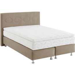 Boxspringbett, beige (sand), B:155cm L:210cm, Bezug: Microvelours 100% Polyester, Westfalia Schlafkomfort, Komplettbetten, Boxspringbett, wahlweise mit Topper