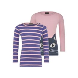 Langarmshirt Kidsworld "f&uuml;r kleine M&auml;dchen", M&auml;dchen, Gr. 128/134, blau (rosa, blau), Single Jersey, Obermaterial: 100% Baumwolle, bedruckt, gestreift, figurumspielend h&uuml;ftbedeckend, Rundhals, abgesteppte Kante, Shirts Langarmshirt, Langarm, l&auml;ssige Passform, Topseller