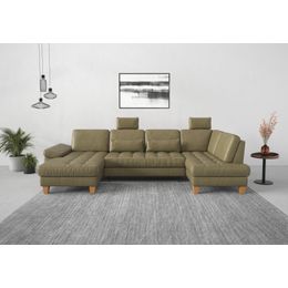 Sit & More Wohnlandschaft SIT & MORE "Westham U-Form", gr&uuml;n (olive), B:338cm H:88cm T:172cm, 100% Polyester, Sofas, Wohnlandschaft, wahlweise mit Bettfunktion, Bettkasten, Sitztiefenverstellung