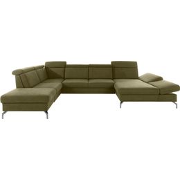 Sit & More Wohnlandschaft SIT & MORE "Brisbane U-Form", gr&uuml;n (olive), B:367cm T:243cm, Soft clean (98% Polyester, 2% Polyamid), Sofas, Wohnlandschaft, Fu&szlig;h&ouml;he 15 cm, inklusive Sitztiefen-, Armteil- und Kopfteilverstellung