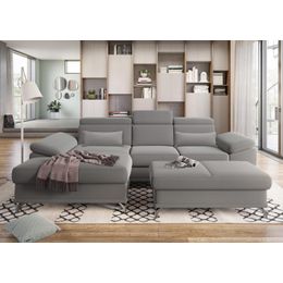Sit & More Ecksofa SIT & MORE "Cabrio L-Form, B: 295 cm, mit Sitztiefen-, Arm- & Kopfteilverstellung", grau, B:295cm H:87cm T:180cm, 100% Polyester, Sofas, Ecksofa, 2 Nierenkissen, Federkern, optional Bettfunktion und Stauraum