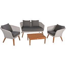Gartenlounge-Set Garden Pleasure "ARONA", grau (hellgrau, grau, braun, grau, braun), B:240cm H:70cm T:150cm, Aluminium, FSC-zertifiziertes Massivholz, Polyrattan, Sitzm&ouml;bel-Sets, Gartenlounge-Set, inkl. R&uuml;ckenkissen