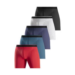Langer Boxer AUTHENTIC LE JOGGER, Herren, Gr. XXL/8, 5 Stk., bunt (rot, grau, blau, grau, meliert, navy, schwarz), Jersey, Obermaterial: 95% Baumwolle, 5% Elasthan, unifarben, Unterhosen Langer Boxer, mit zweifarbigem Webbund und l&auml;ngerem Bein, Topseller