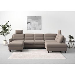 Sit & More Wohnlandschaft SIT & MORE "Far&ouml; U-Form", grau (taupe), B:325cm H:90cm T:187cm, Sofas, Wohnlandschaft, inklusive Federkern, wahlweise mit Bettfunktion und Bettkasten