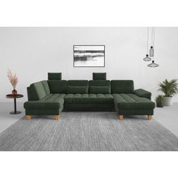 Sit & More Wohnlandschaft SIT & MORE "Westham U-Form", gr&uuml;n (jungle), B:338cm H:88cm T:172cm, 90% Polyester 10%Polyamid, Sofas, Wohnlandschaft, wahlweise mit Bettfunktion, Bettkasten, Sitztiefenverstellung