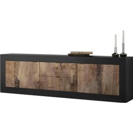 Lowboard Home Affaire "Basic Breite 210 cm, TV-Board 2 T&uuml;ren, 2 Schubk&auml;sten, TV-Schrank", schwarz (schwarz matt, pero), B:210cm H:66cm T:43cm, Sideboards, Lowboard, Metallgriff, moderne Rahmenoptik, viel Stauraum, Farbauswahl