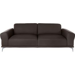 2,5-Sitzer W.Schillig "montanaa", braun (braun z59), B:232cm H:78cm T:94cm, Sofas, 2 5-Sitzer, mit Metallf&uuml;&szlig;en in Silber matt, Breite 232 cm