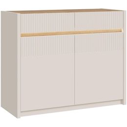 Kommode FORTE "Oak Squere", mauvella eiche, sand, B:105,3cm H:85,9cm T:41,5cm, Holzwerkstoff, Sideboards, Kommode, Kommode, Beleuchtung, Soft Close, Lamellenoptik