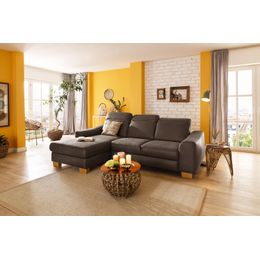 Ecksofa Home Affaire "Dundee L-Form", braun (dunkelbraun), B:264cm H:86cm T:170cm, Luxus-Microfaser Florence (100% Polyester);Struktur fein (100% Polyester);Luxus-Microfaser Lederoptik (100% Polyester), Sofas, Ecksofa, wahlweise mit Kopfteilverstellung und zus&auml;tzlich mit Bettfunktion