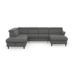 Sit & More Wohnlandschaft SIT & MORE "Marano U-Form", grau (steel), B:304cm T:216cm, 100% Polyester, Sofas, Wohnlandschaft, inklusive Kopfteilverstellung, wahlweise mit Bettfunktion, Bettkasten