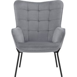 Loungesessel OTTO HOME "Luukas, Ohrensessel mit Metallbeinen", schwarz (hellgrau, schwarz), B:73cm H:99cm T:80cm, Sessel, Loungesessel, Stoff recyceltes Polyester, Sitz und R&uuml;cken gepolstert, Sitzh&ouml;he 46 cm