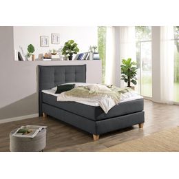 Boxspringbett Home Affaire, grau (anthrazit), B:140cm L:209cm, Komplettbetten, Boxspringbett, inklusive Komfortschaum-Topper
