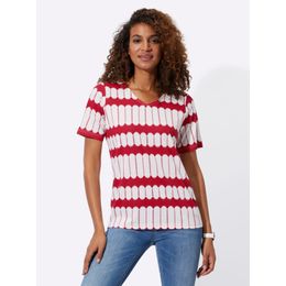Kurzarmshirt Casual Looks "Shirt", Damen, Gr. 42, rot (rot, ecru, bedruckt), 50% Baumwolle, 50% Modal, gemustert, mehrfarbig, V-Ausschnitt, Shirts Kurzarmshirt