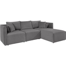 Ecksofa OTTO HOME "N&ouml;re L-Form", grau (hellgrau), B:262cm H:74cm T:172cm, Samtoptik (100% Polyester), Sofas, Ecksofa, 3 Teile, in vielen Bezugsqualit&auml;ten und Farben. Modulteile s. "N&ouml;re"