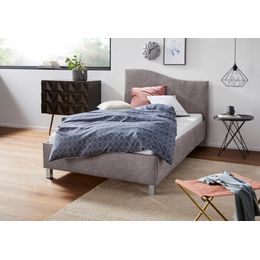 Polsterbett, grau, B:112cm H:100cm L:210cm, Bezug Bett: Velours mit grober Lederoptik (100% Polyester);Bonnellfederkernmatratze: 51% Polypropylen, 39% Polyester, 10% Baumwolle;Kaltschaummatratze: 100% Polyester, Bezug abnehm- und waschbar bis 60C, Westfalia Schlafkomfort, Betten, Polsterbett