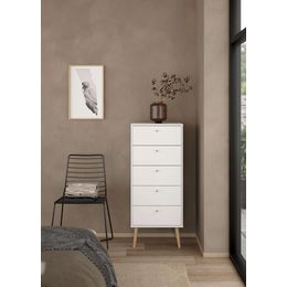 Highboard Andas "Bodo, Hochkommode, Aufbewahrung,, Stauraum", wei&szlig;, B:50,2cm H:120,1cm T:39,1cm, Holzwerkstoff, Sideboards, Highboard, mit 5 Schubladen, Beine und Griffe aus Echtholz, Breite 50 cm