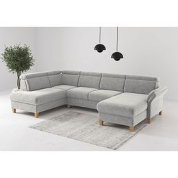 Wohnlandschaft Home Affaire "Glendale, U-Form", hellgrau, B:321cm H:84cm T:193cm, 100% Polyester, Sofas, Wohnlandschaft, inkl. Kopfteilverstellung, wahlweise mit Vorziehsitz und Bettkasten