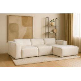 Ecksofa Home Affaire "Noord mit Kedernaht, Breite 281 cm, L-Form", beige (natur), B:281cm H:71cm T:161cm, 94% PES, 6% NY, Sofas, Ecksofa, Cord, Struktur, Webstoff, mit Wellenunterfederung, Massivholzrahmen