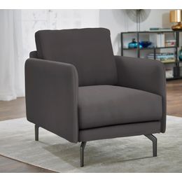 Sessel "CR.450, Designsessel, Loungesessel", braun (graubraun 534, 49), B:70cm H:85cm T:95cm, NaturLEDER OSKAR (echtes Rindsleder);Chenille COCO (72% Polyester 15% Baumwolle 13% Polyacryl), CREATION BY ROLF BENZ, Sessel, Sessel, Armlehne sehr schmal, Breite 70 cm, Alugussfu&szlig; Umbragrau