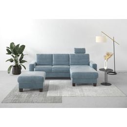 Ecksofa Home Affaire "Summer L-Form", blau (blau, grau), B:249cm H:91cm T:164cm, 100% Polyester, Sofas, Ecksofa, mit Recamiere, mit oder ohne Bettfunktion und Bettkasten, Cord-Bezug