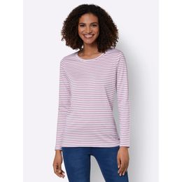 T-Shirt Casual Looks "Shirt", Damen, Gr. 48, rosa (ros&eacute;, ecru, geringelt), 50% Baumwolle, 50% Modal, gemustert, gestreift, mehrfarbig, Rundhals, Shirts T-Shirt