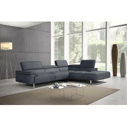 Ecksofa Egoitaliano "Malika, elegant und bequem, Designsofa, L-Form", grau (charcoal), B:300cm H:94cm T:107cm, Sofas, Ecksofa, mit Ottomane, inkl. Kopfteilverstellung und chromfarbenen Metallf&uuml;&szlig;en